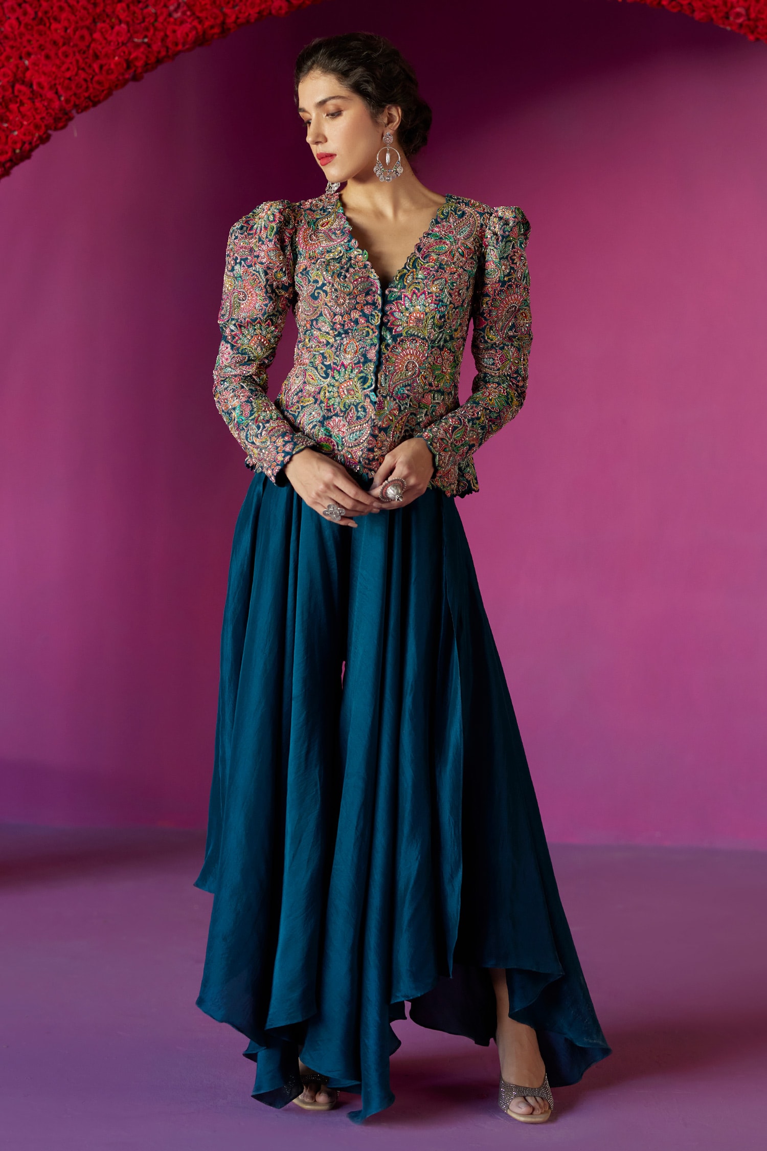 Buy Mrunalini Rao Blue Veena Embroidered Jacket And Pant Set Online ...