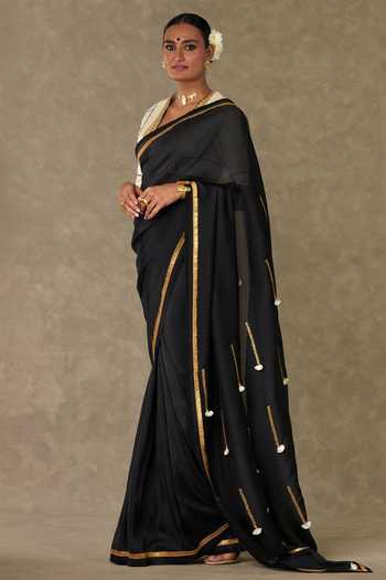 Buy Black Saree Organza Embroidered Gota And With Unstitched Blouse ...