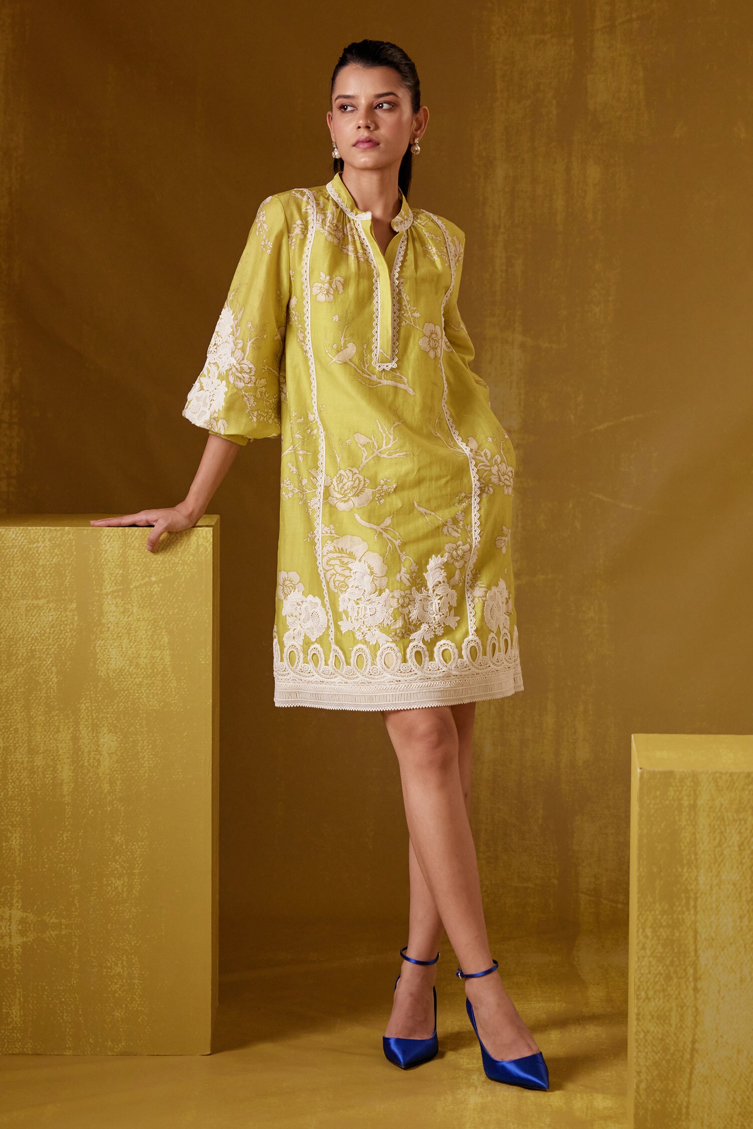 Buy Bunka Green Chanderi Isa Floral Print Dress Online | Aza Fashions