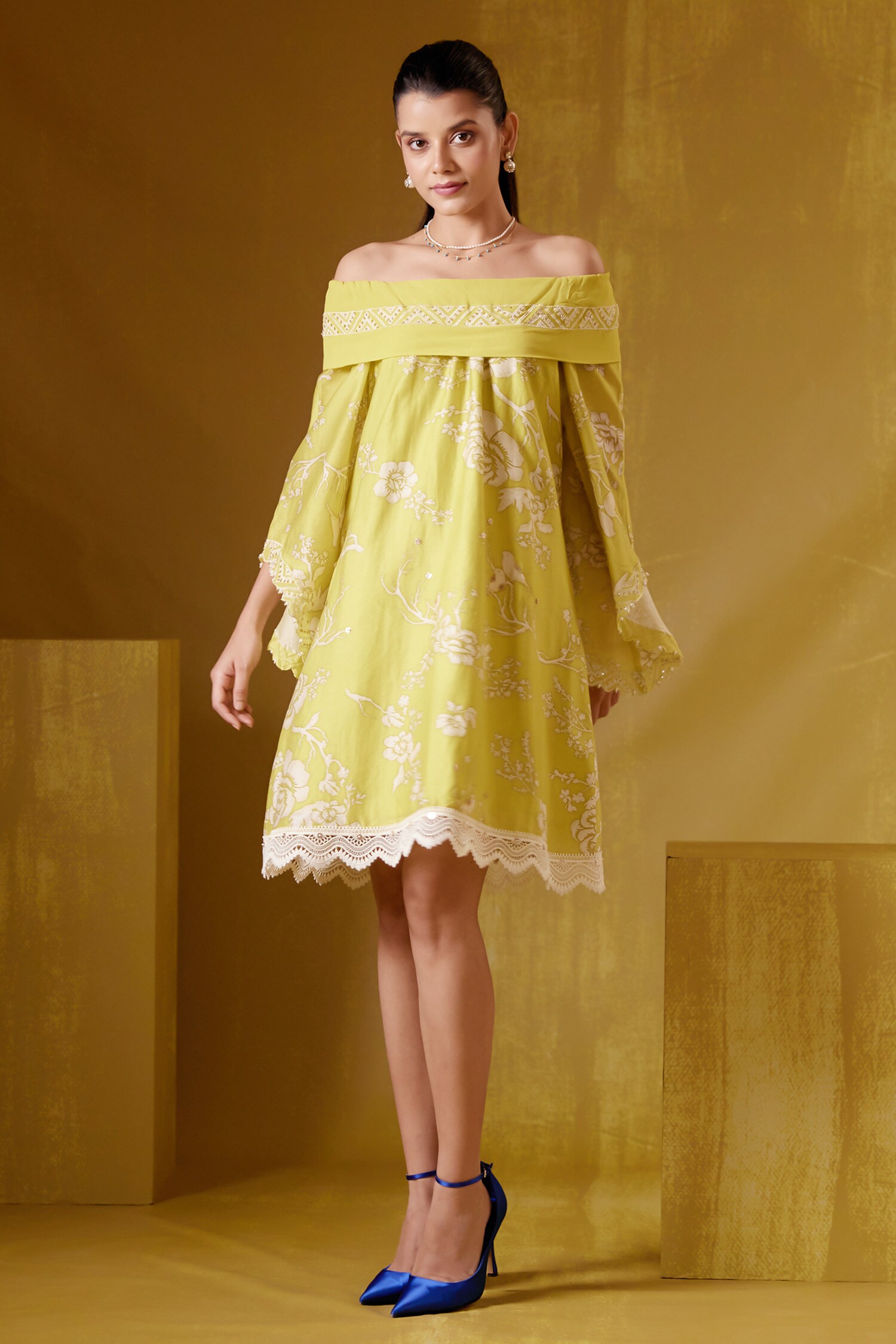 Buy Bunka Green Chanderi Rachel Botanical Print Dress Online | Aza Fashions