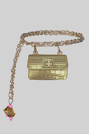 Buy Gold Embellished Textured Chain Link Belt Bag by Papa Don't Preach ...