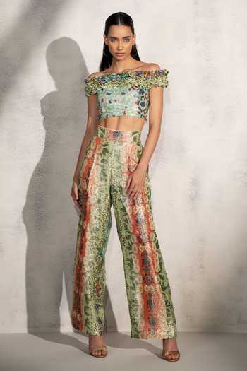 Buy Ranna Gill Multi Color Viscose Lurex Georgette Nyla Daisy Shimmer ...