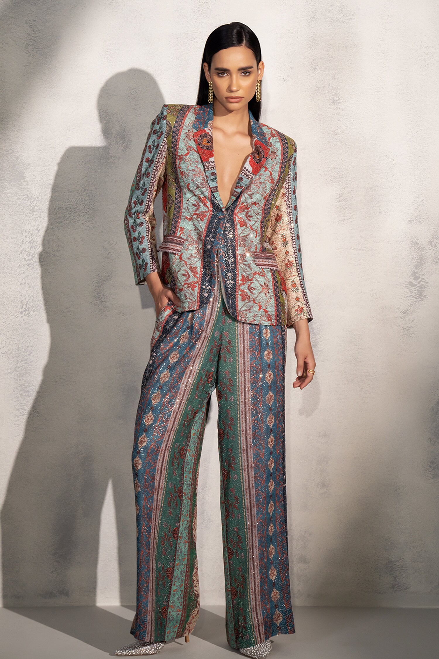 Buy Ranna Gill Multi Color Viscose Georgette Elsa Persian Sequin Garden ...