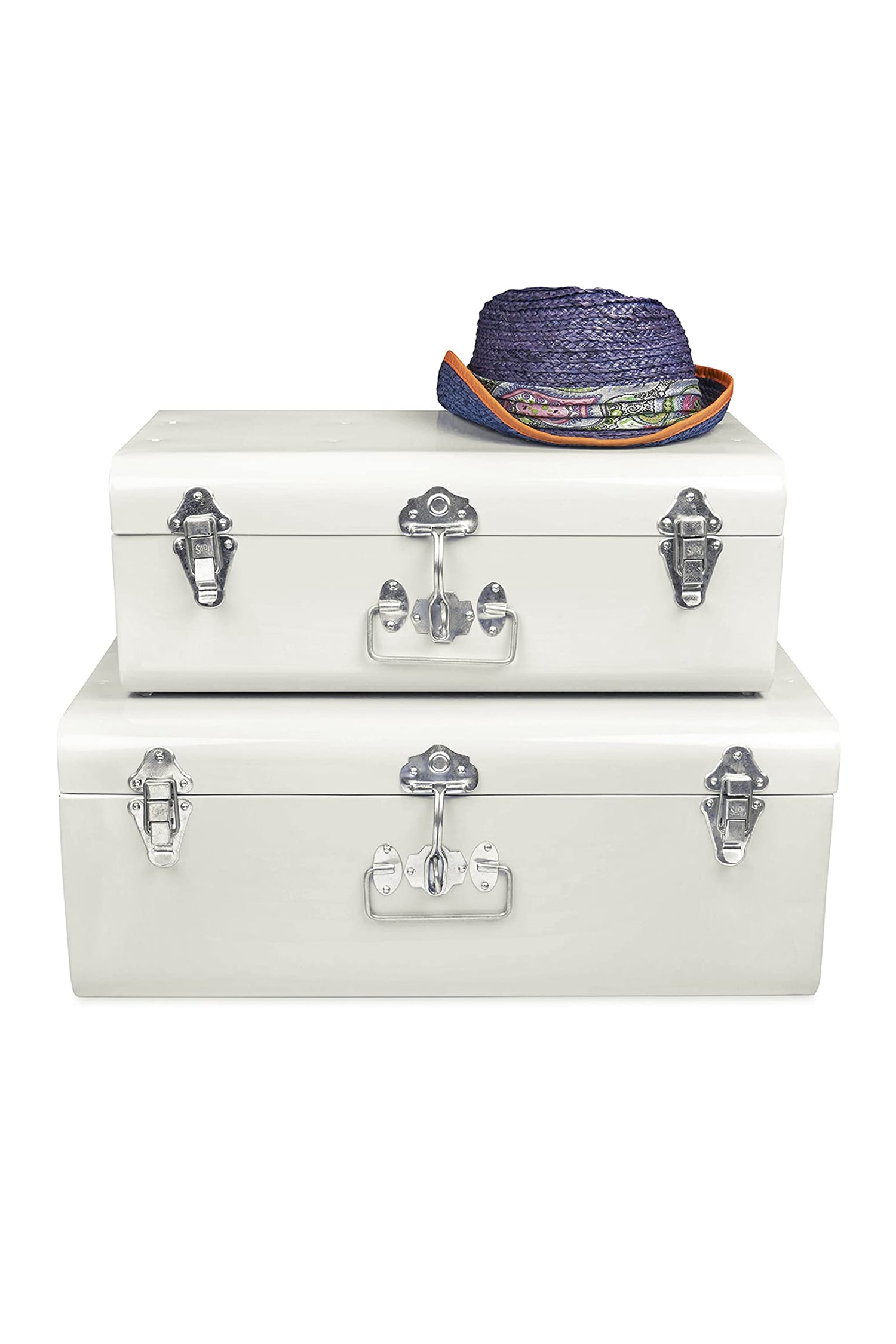 Living With Elan Off White Metal Solid Rectangular Storage Trunks - Set 2