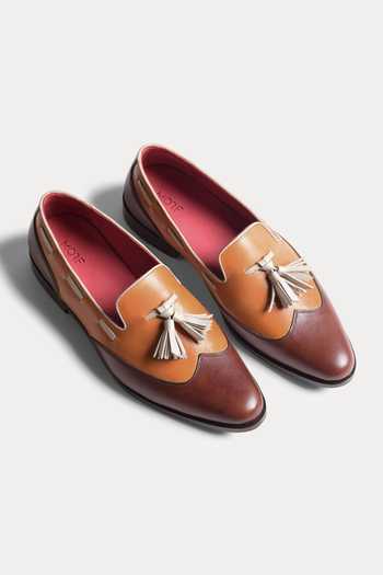 Buy Brown Color Block Tassel Loafers For Men by Morf Online at Aza ...
