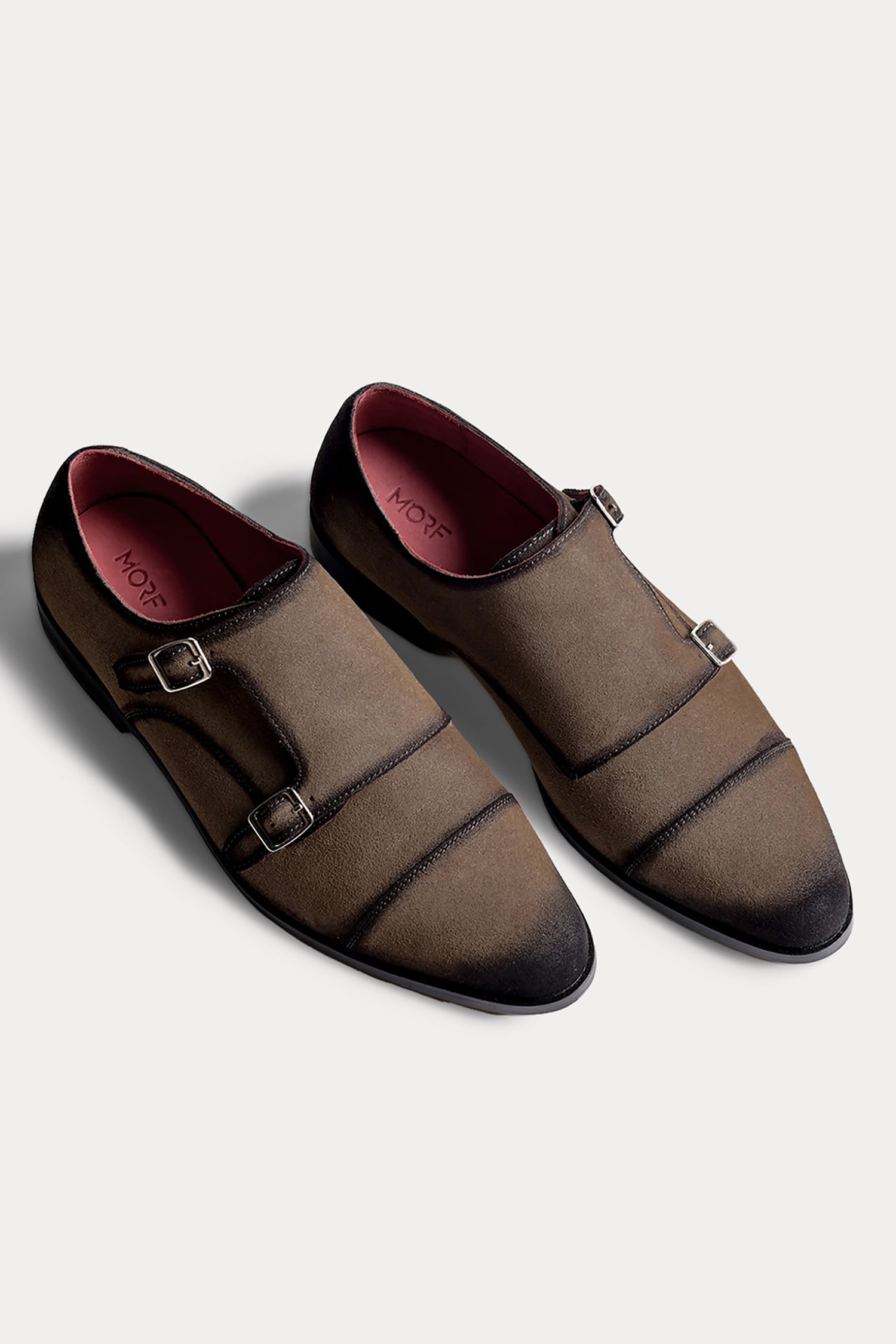 Buy Grey Suede Patina Monk Strap Loafers For Men by Morf Online at Aza ...