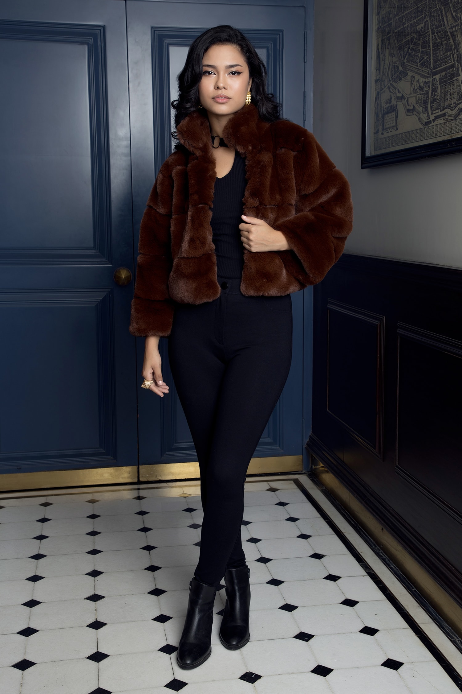 Buy Rhe-Ana Brown Polyester Coffee Fur Jacket Online | Aza Fashions