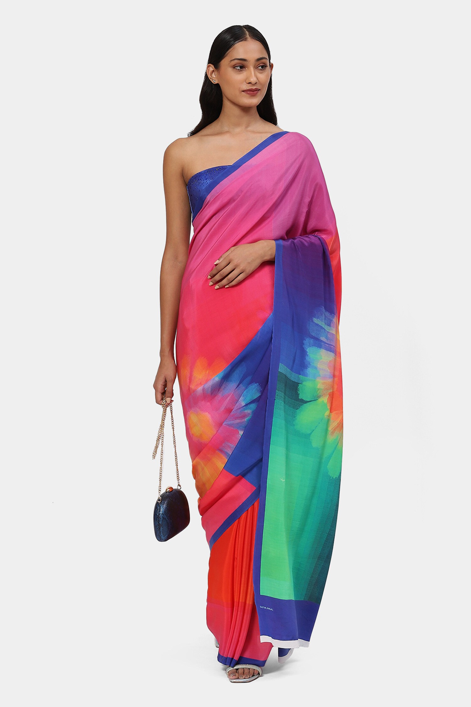 Buy Satya Paul Multi Color Georgette Satin Silk Everything True Saree ...
