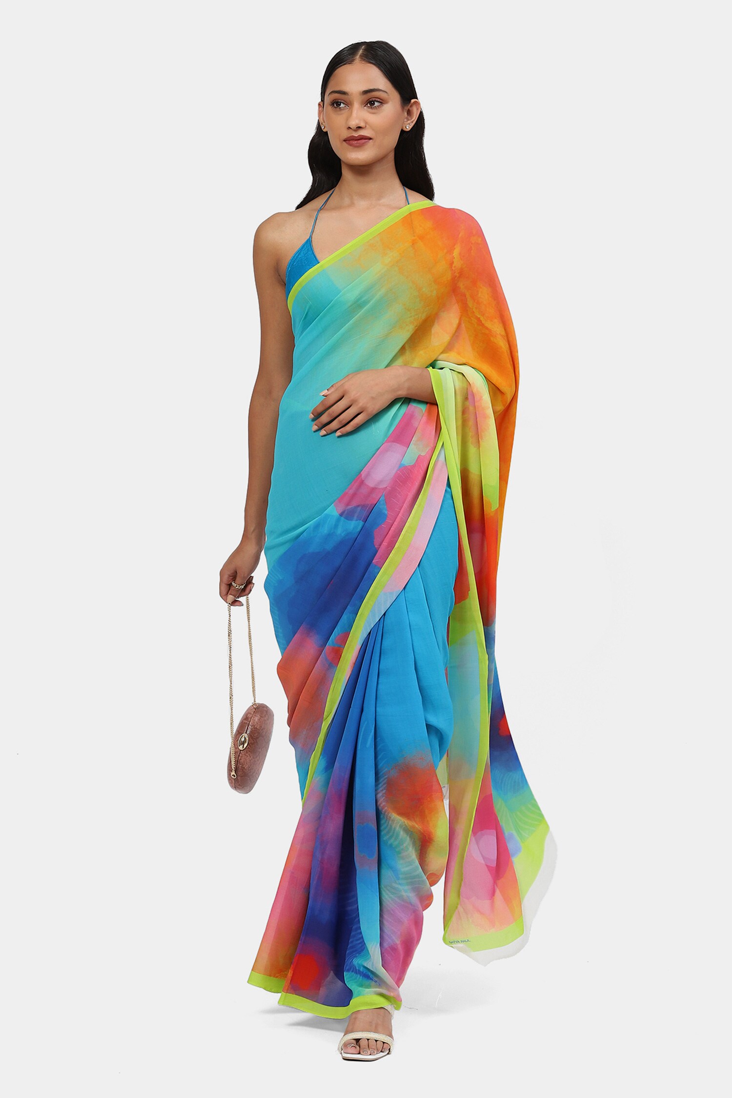 Buy Satya Paul Multi Color Georgette Silk Technicolor Romance Saree ...