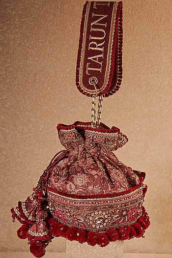 Buy Tarun Tahiliani Floral Thread And Sequin Embroidered Potli Bag ...