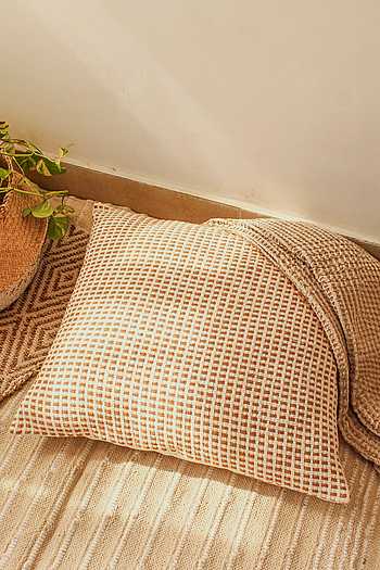 Buy Brown Cotton Girnar Checkered Woven Cushion Cover by House This ...