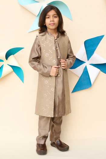 Buy All Boy Couture Brown Embroidered Silk Long-line Bundi Jacket And ...