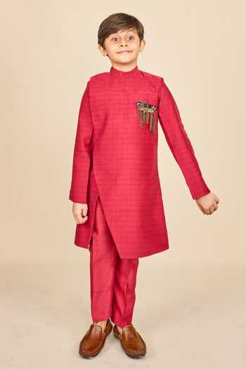 Buy All Boy Couture Handwoven Checkered Pattern Achkan Set For Boys ...