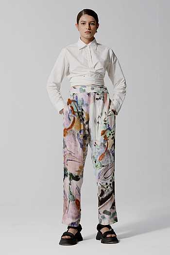 Buy White Shirt: Cotton Poplin Printed And Embroidered Alba Wrap & Pant ...