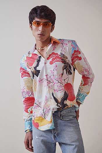 Buy LoudLess Multi Color Flaminglet Print Cotton Shirt Online | Aza ...