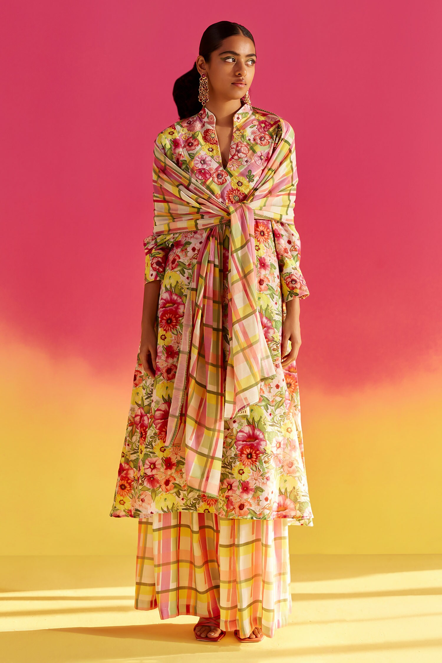 Buy Uri by Mrunalini Rao Multi Color Organic Fabric Orchid Printed Yoke ...