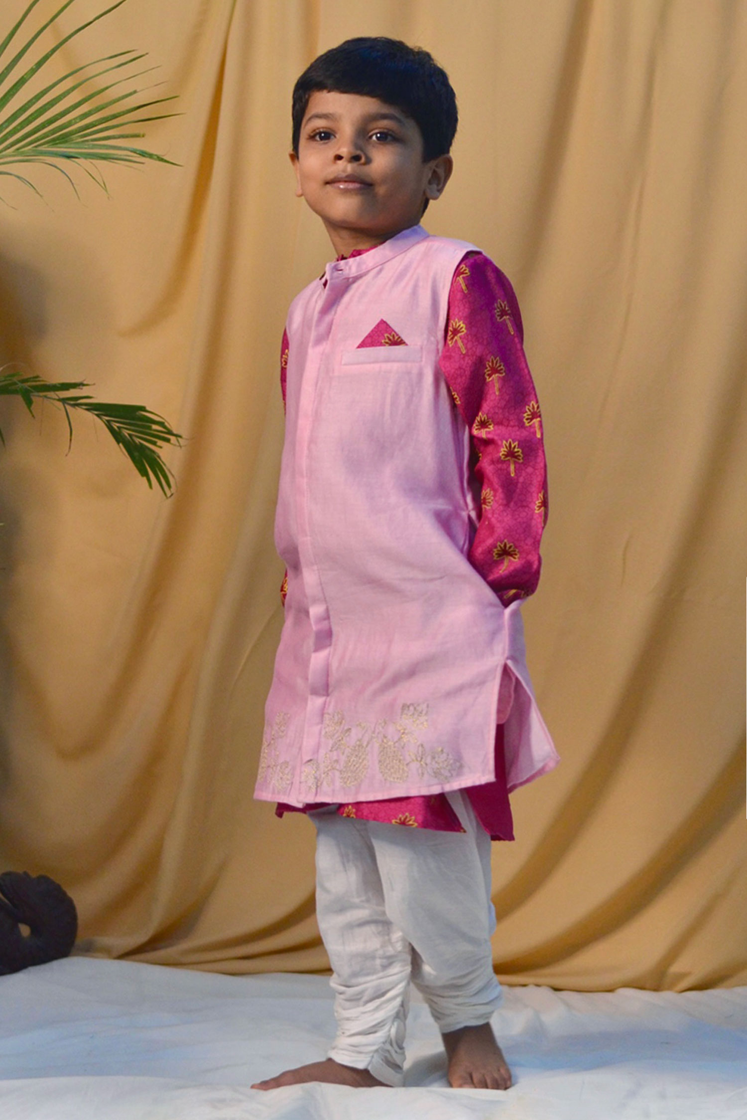 Buy Miko Lolo Pink Zari Embroidered Sherwani Churidar Set For Boys ...