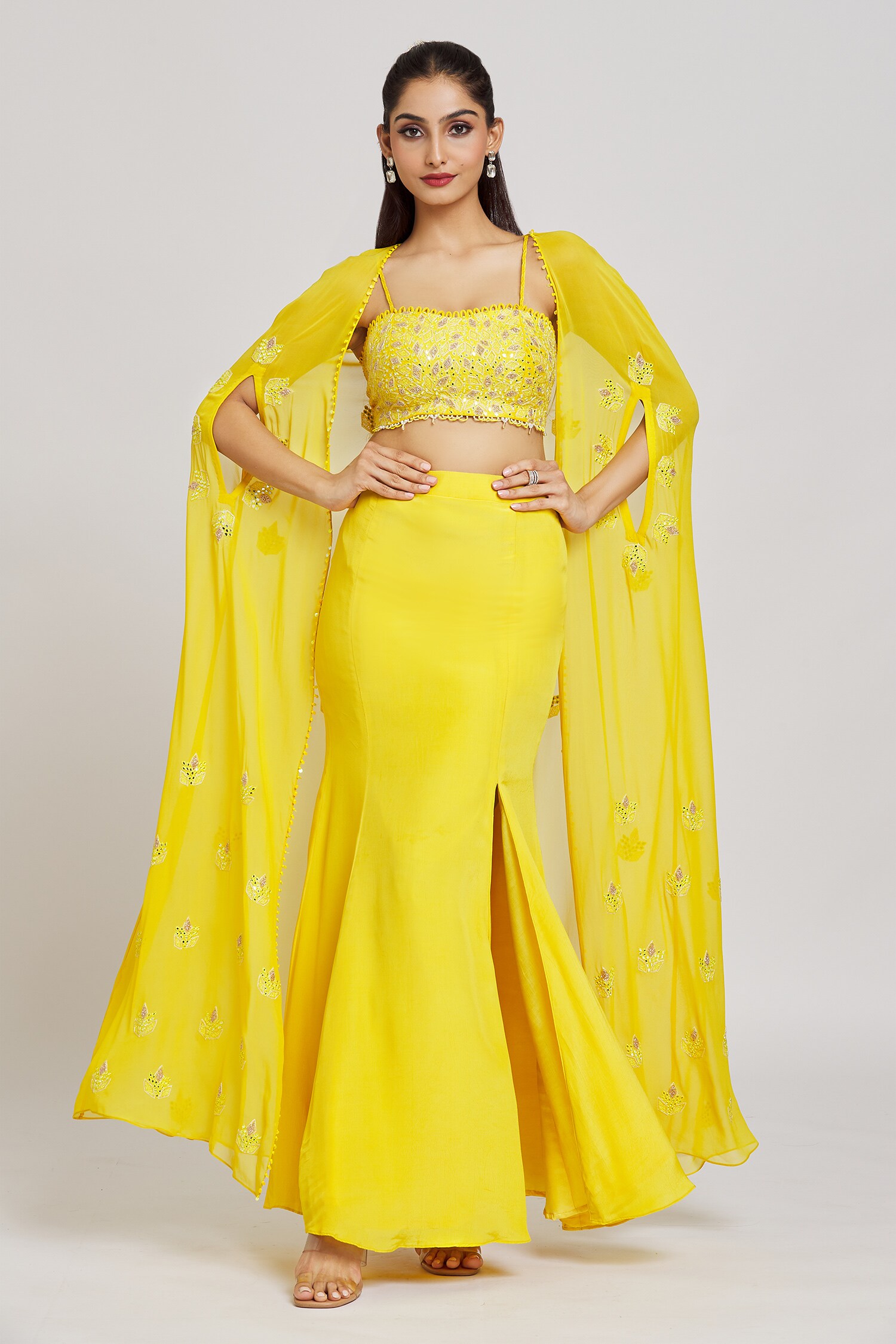 Buy Nitisha Kashyap Official Yellow Silk Mirror Resham And Bead ...