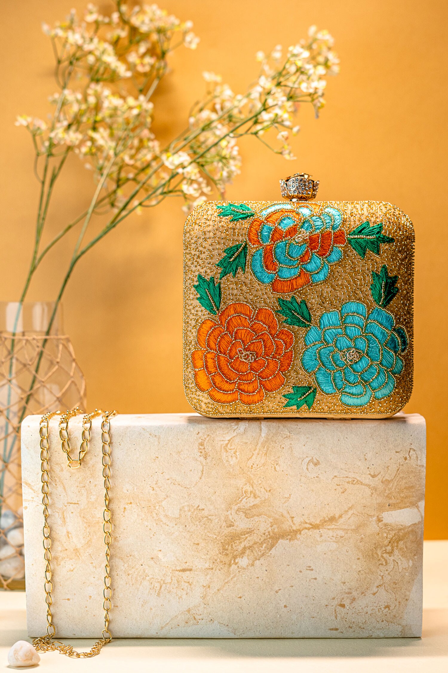 Buy Multi Color Cut Dana Embellished Floral Clutch by NR BY NIDHI RATHI ...