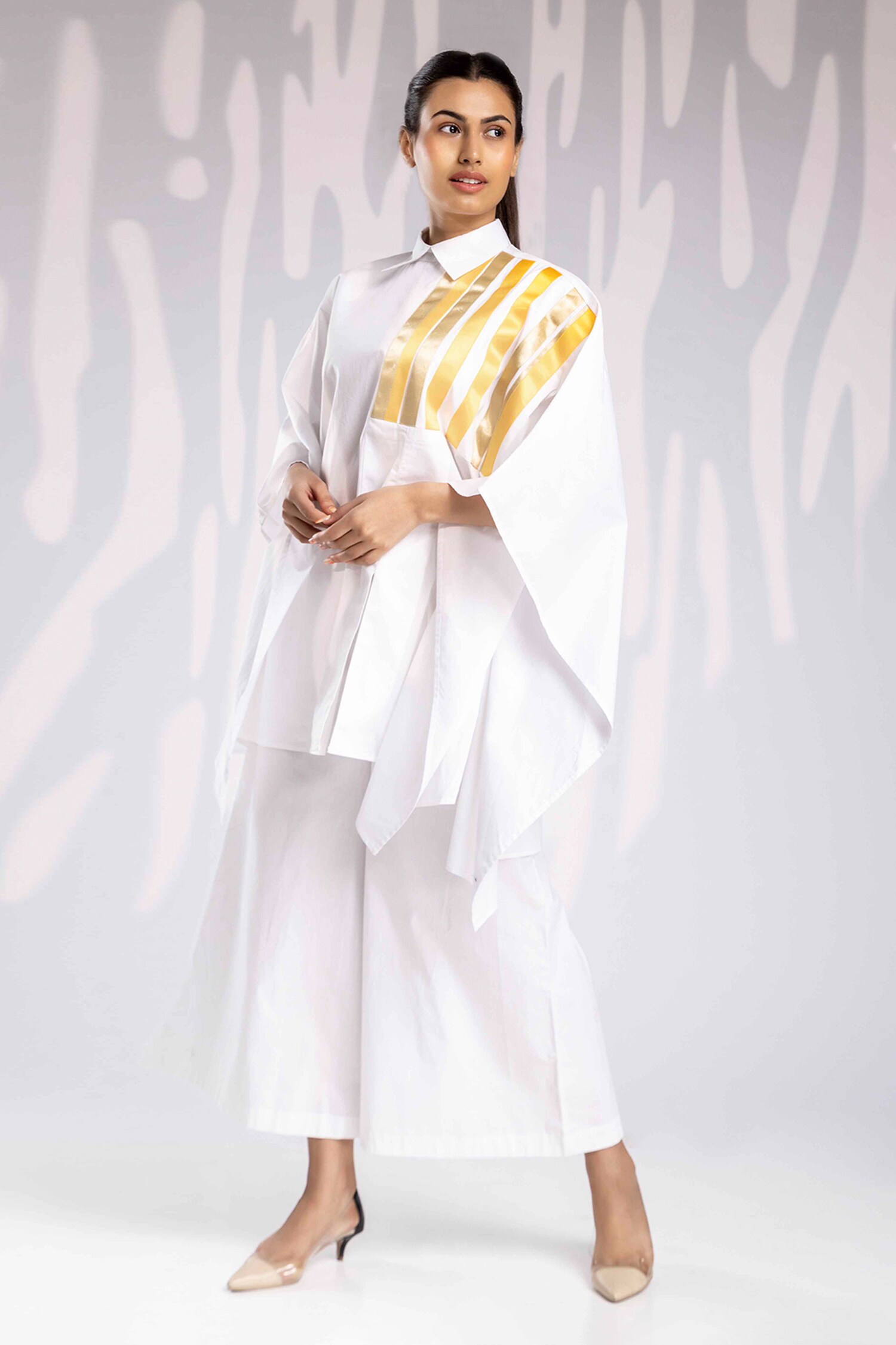 Buy White 100% Cotton Embroidered Applique Work Poncho And Palazzo Set ...