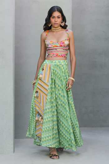 Buy Rishi & Vibhuti Green Marvel Mist Scallop Print Lehenga With Wrap ...