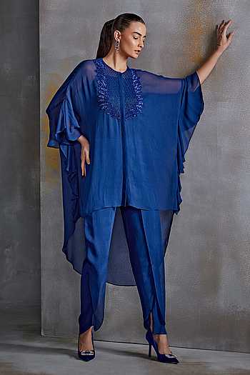 Buy Namrata Joshipura Blue Textured Georgette Cordelia Sequin ...