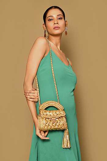 Buy Gold Woven Metallic Mini Bag by BIJIT Online at Aza Fashions.
