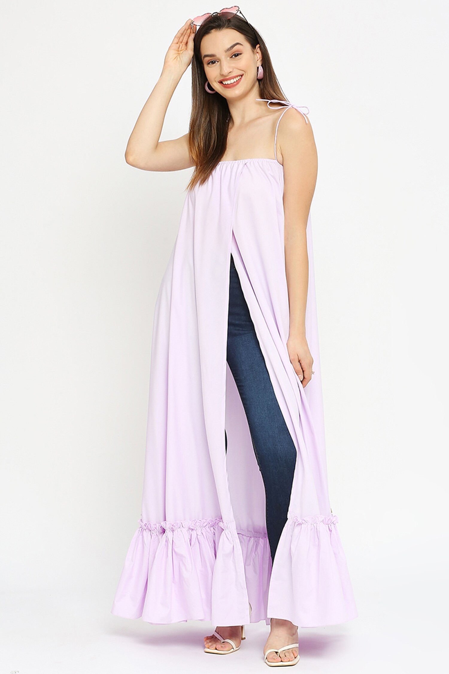 Buy Purple Cotton Plain Square Longline Flared Top For Women by Emblaze ...