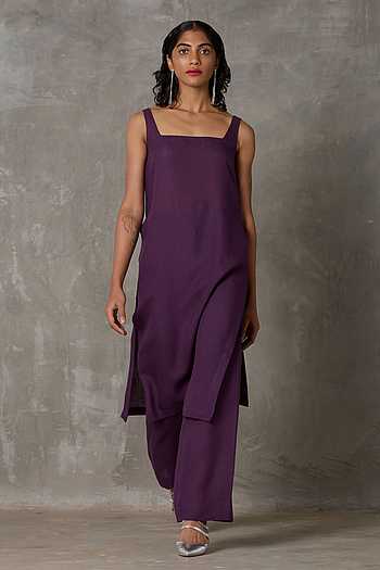 Buy Purple Organic Linen Solid Smith Straight Pant For Women by The ...