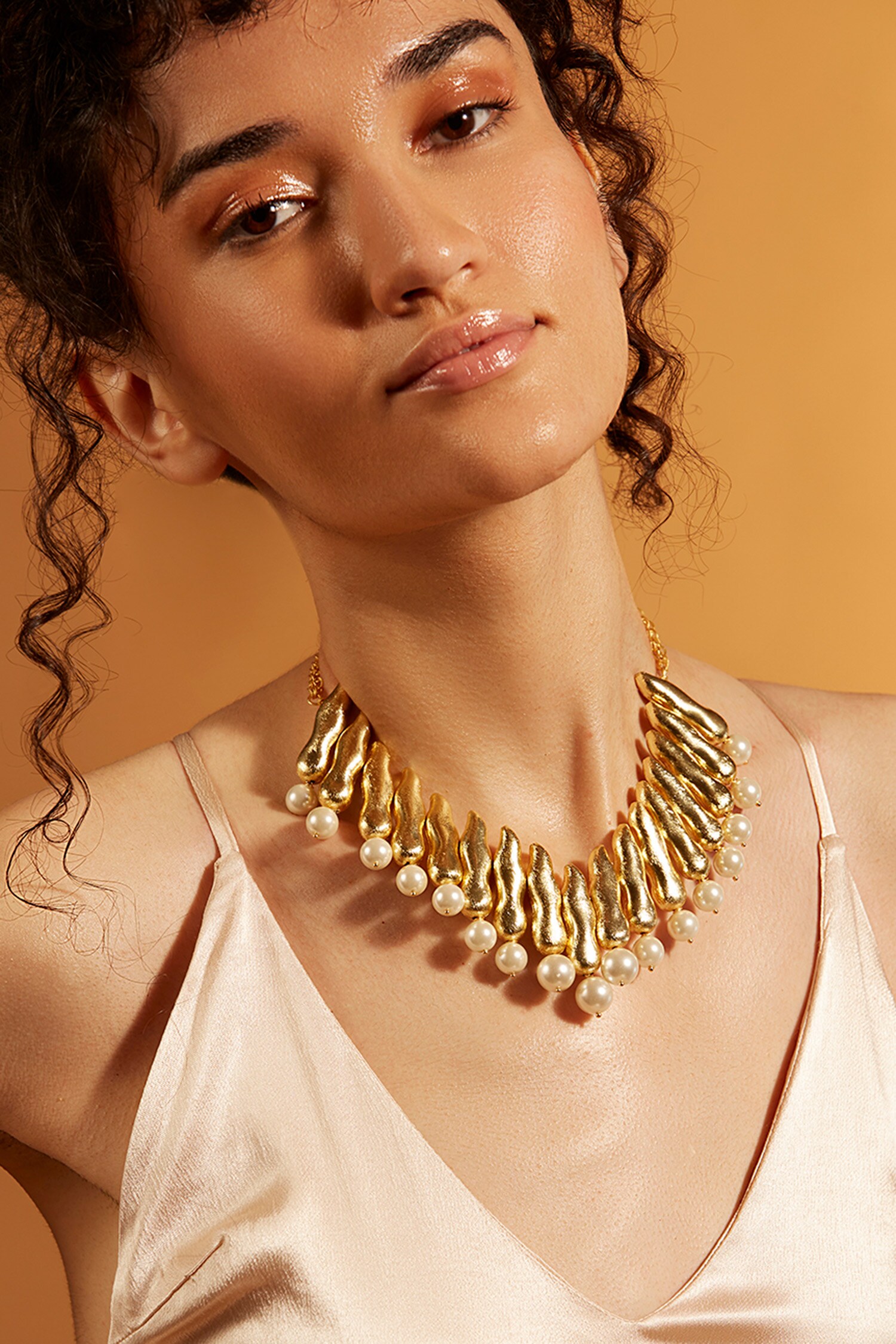 Buy Gold Plated Pearl Work And Chunklet Embellished Choker by joules by ...