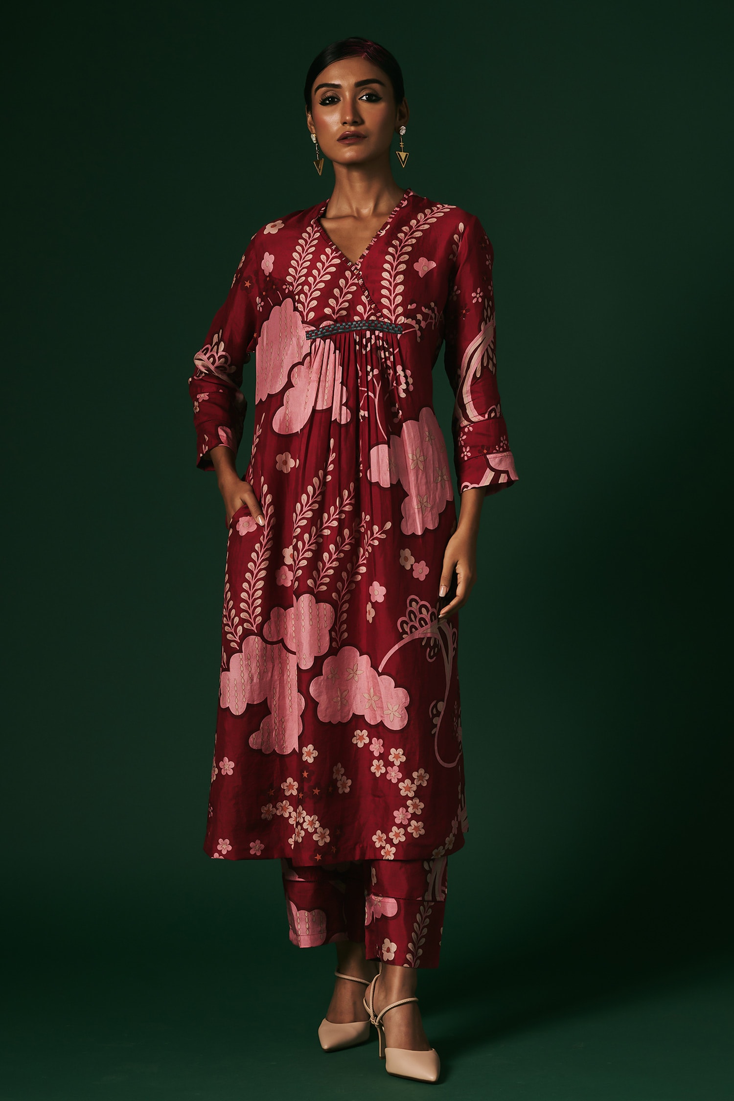 Buy Maroon Woven Mulberry Silk Tecoma Kurta And Pant Set For Women by ...