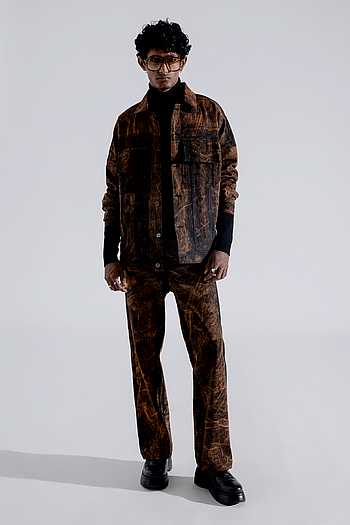 Buy Aroka Orange Denim - Cotton Full Sleeve Textured Grunge Jacket ...