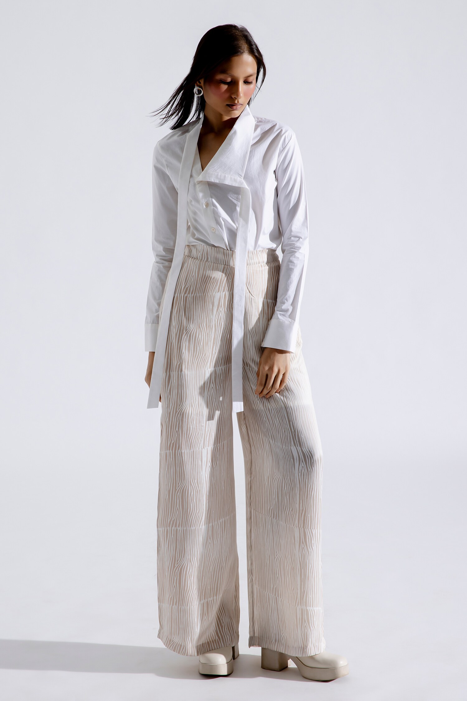 Buy White Poplin Plain Flap Collar Crisp Shirt For Women by Aroka ...