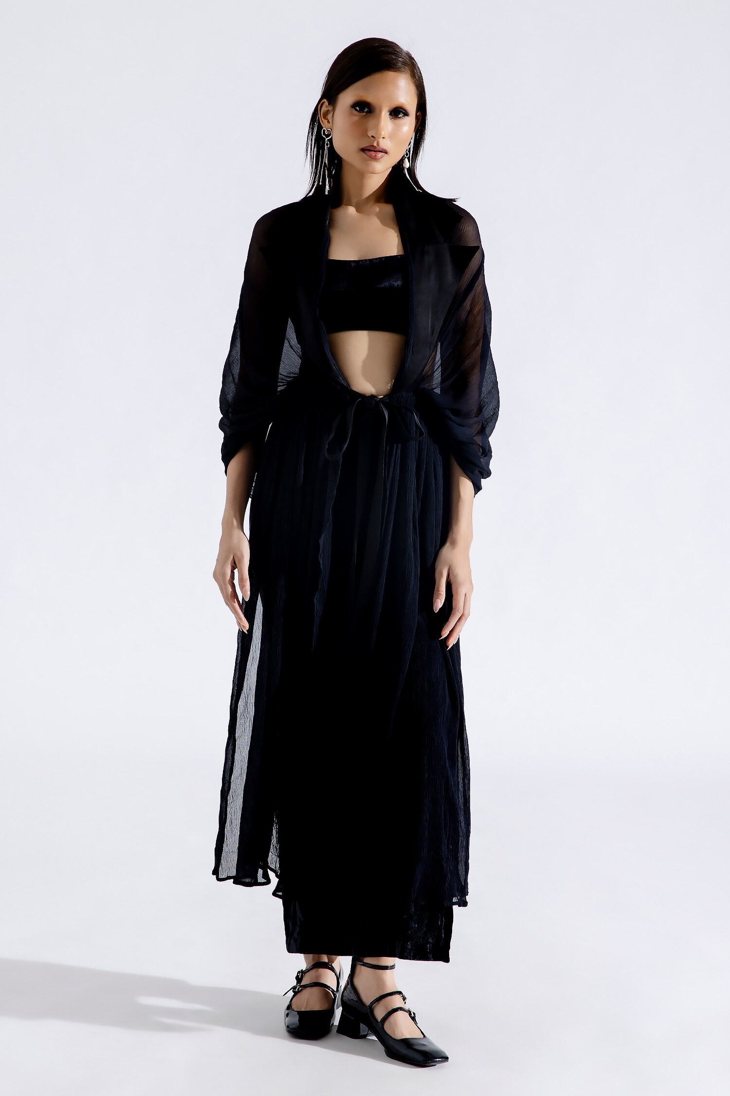 Buy Aroka Black Silk Velvet Ruched High Slit Skirt Online | Aza Fashions