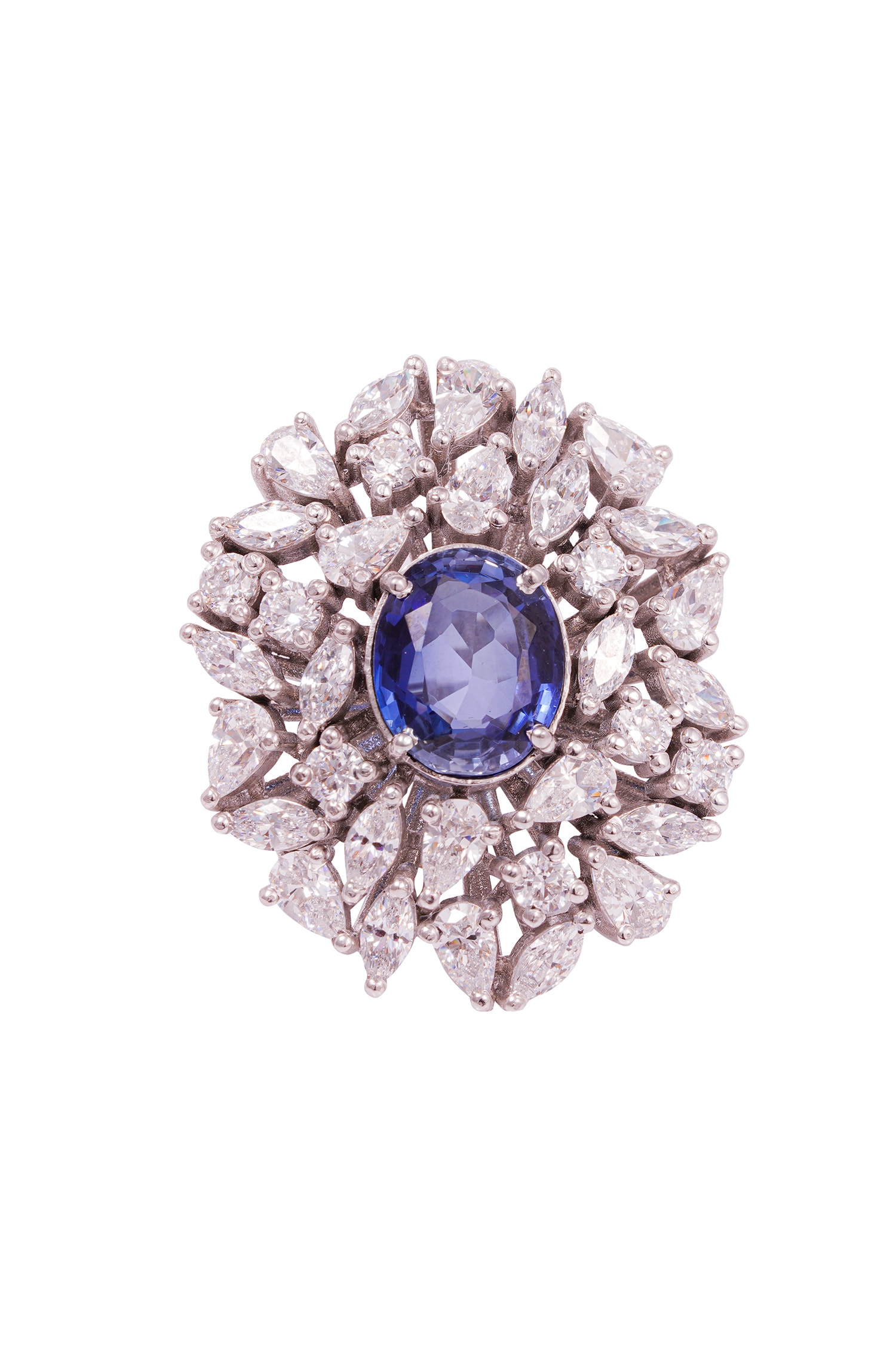 Buy Blue Imported Cubic Zirconia Blooming Disc Floret Embellished Ring ...