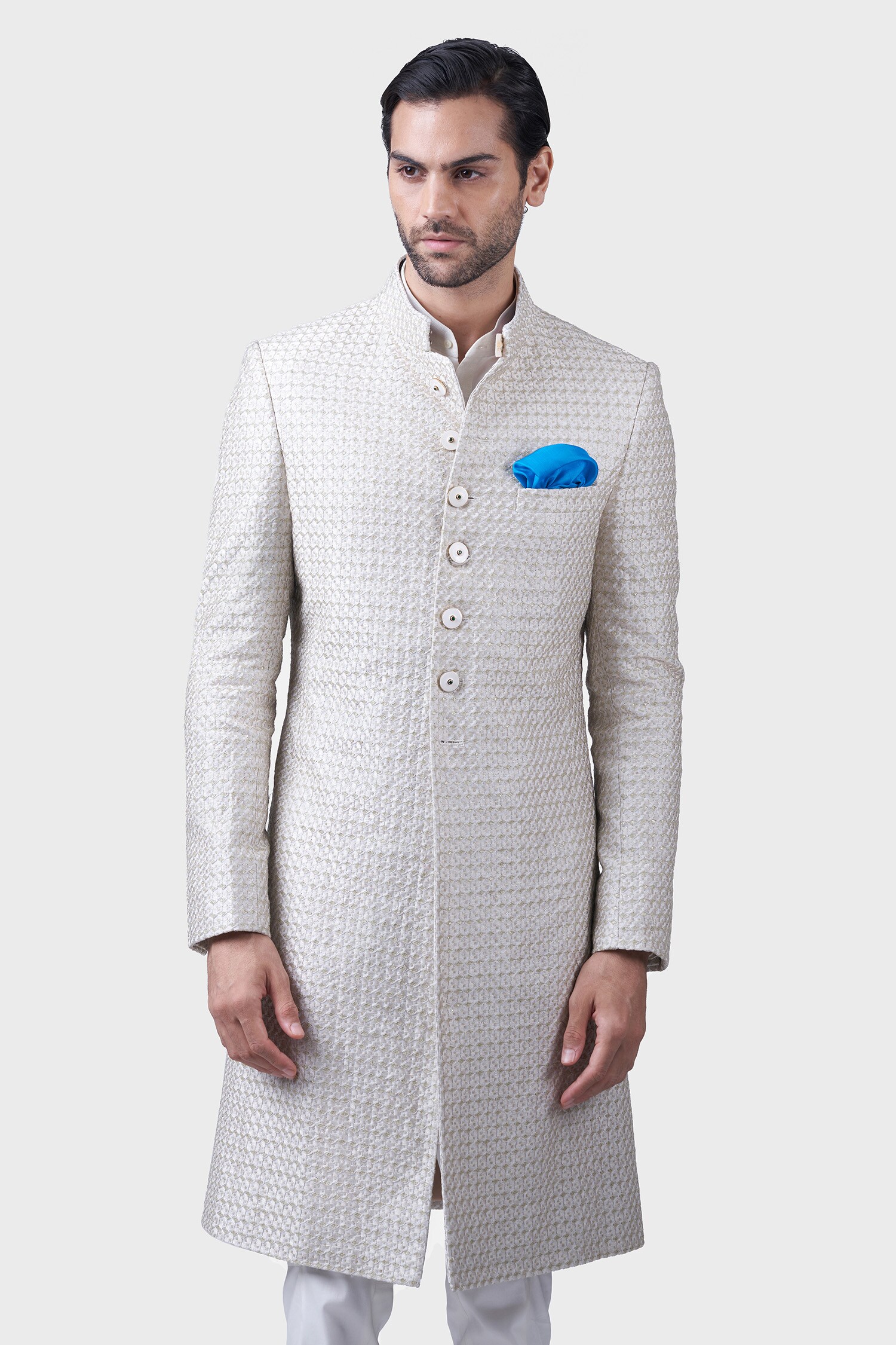 Buy Raghavendra Rathore Jodhpur Off White Shahi Silk Achkan Online ...