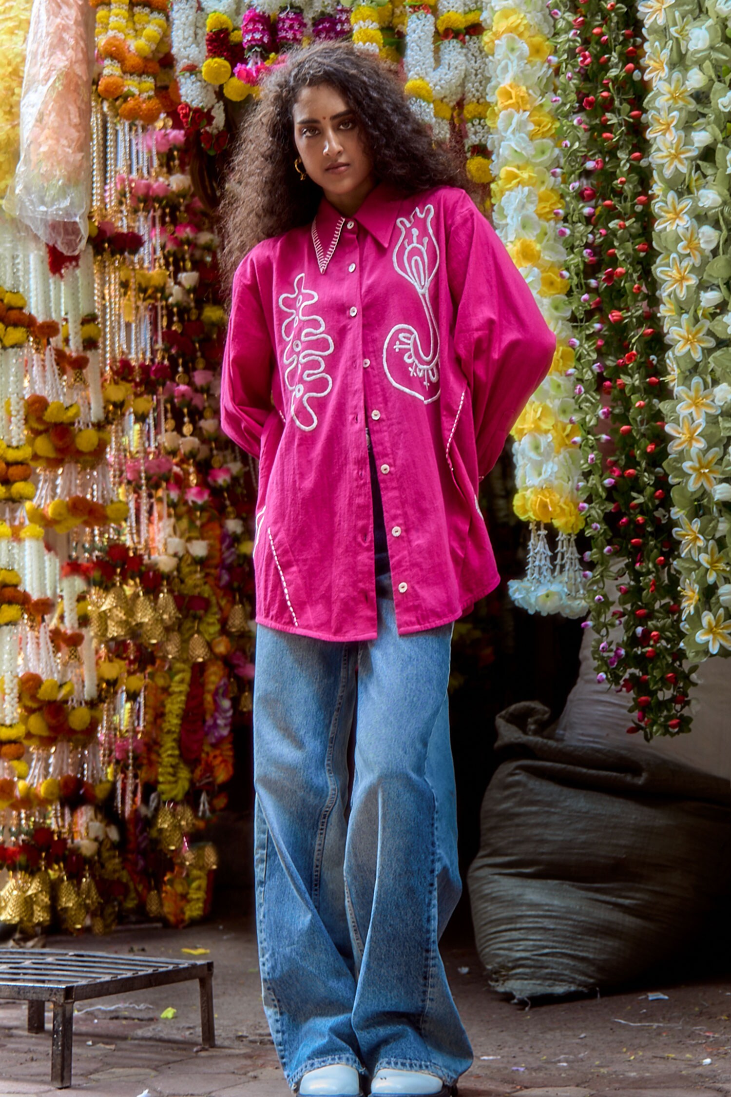 Buy Pink Handloom Fabric Hand Embroidered Thread Work Khajjiar Shirt ...