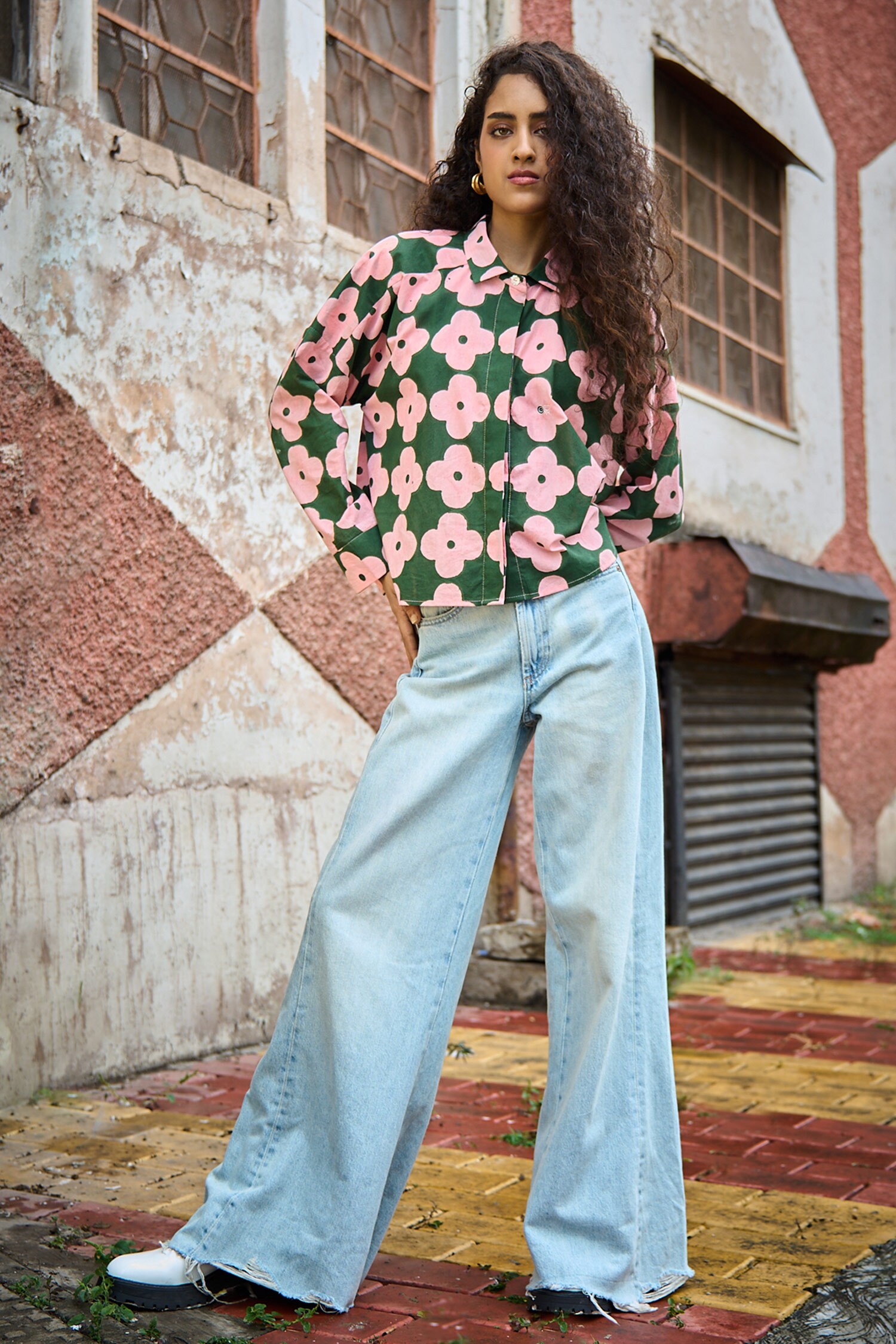 Buy Pink Cambric Printed Barot Hand Block Collar Shoghi Shirt For Women ...