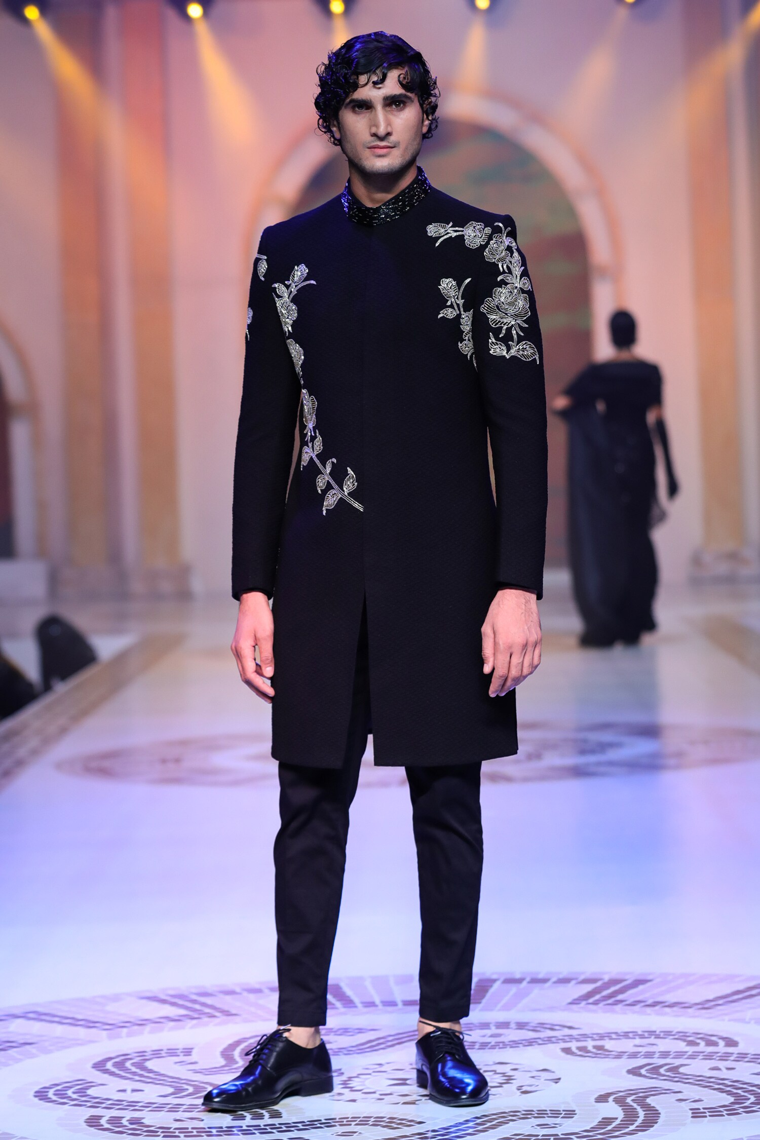 Buy Neeta Lulla Black Silk Itim Rose Embroidered Sherwani Set Online ...