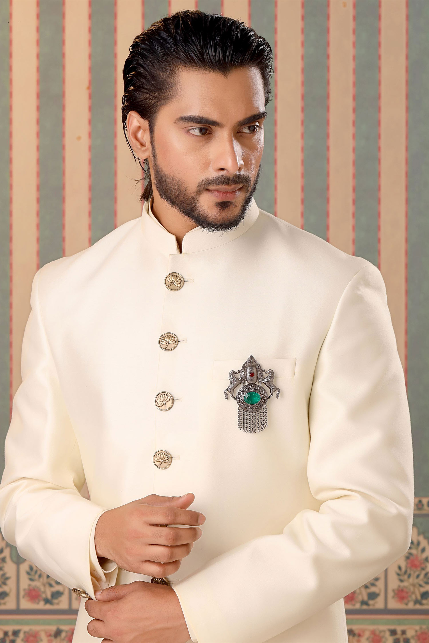 Buy Grey Sawaar-e-noor Carved Work Brooch by Cosa Nostraa Online at Aza Fashions.