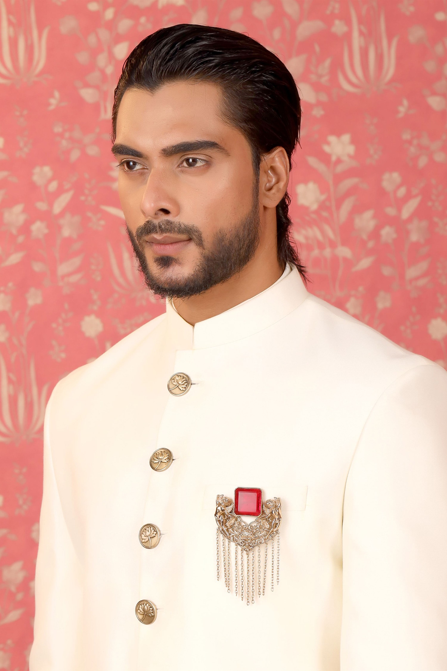 Buy Gold Jadui Naginey Glass Stone Embellished Brooch by Cosa Nostraa ...