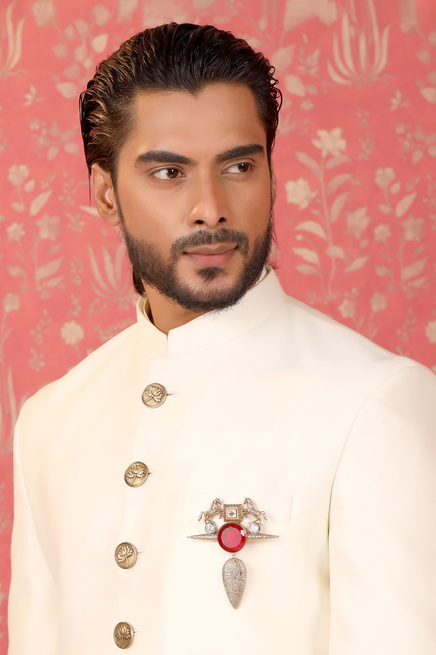 Buy Gold Sawaar-e-shaan Glass Stone Embellished Brooch by Cosa Nostraa Online at Aza Fashions.