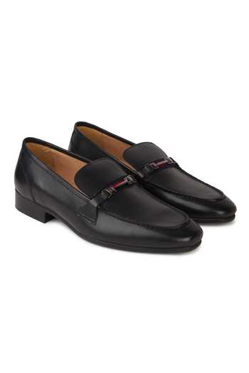 Buy Black Genuine Leather Buckle Loafers For Men by Hats Off ...