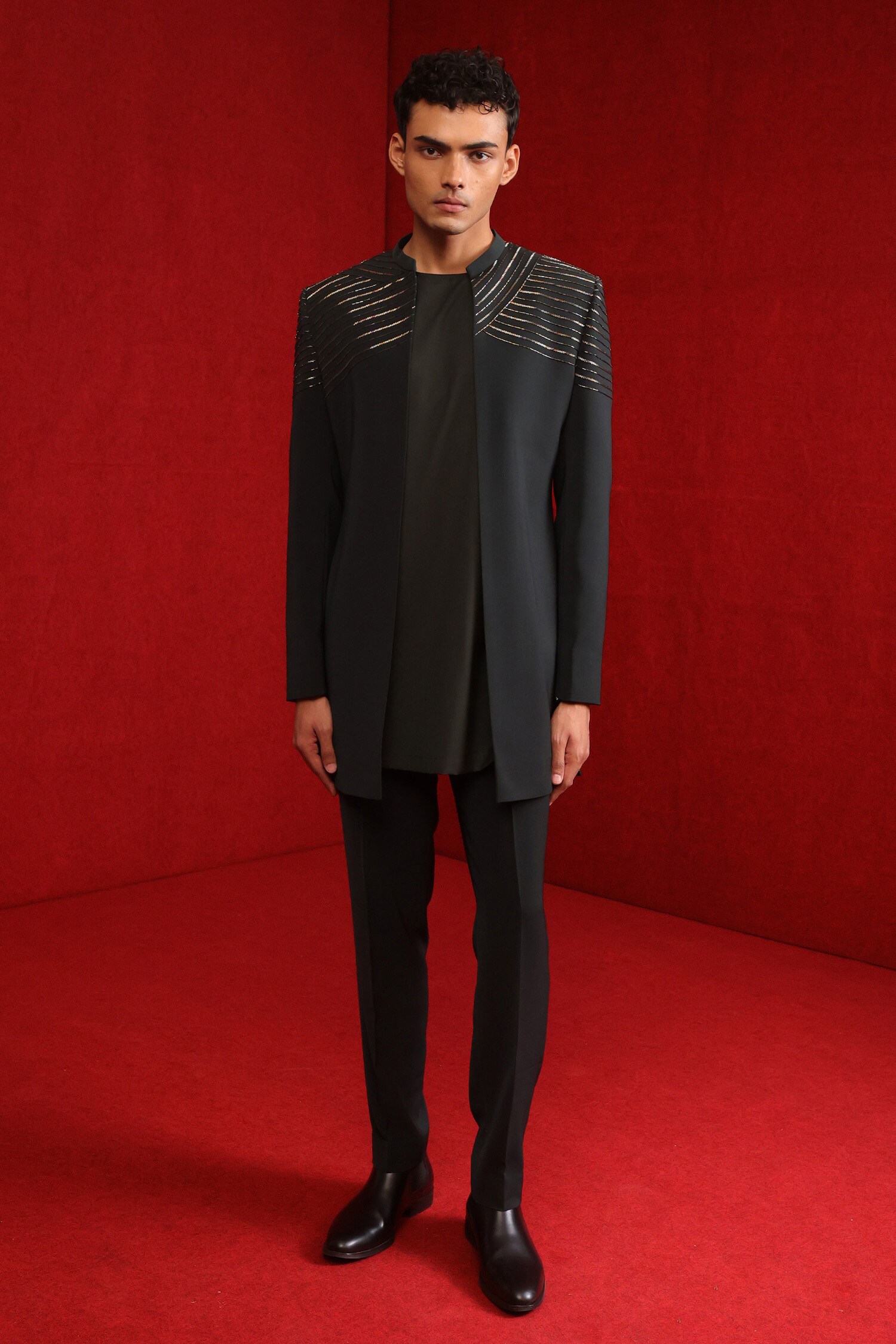 Buy Green Sherwani And Pant Viscose Polyester Shoulder & Kurta Set For ...