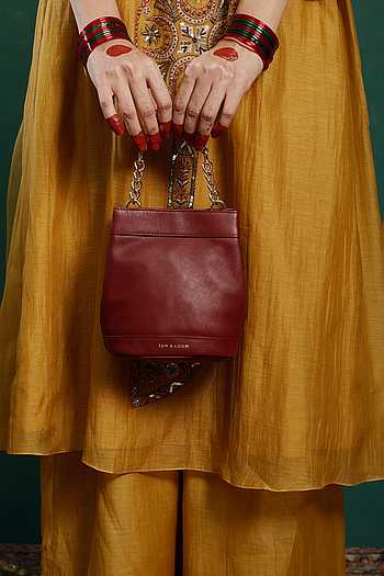 Buy Maroon Plain Rani Leather Potli Bag by Tan & Loom Online at Aza ...