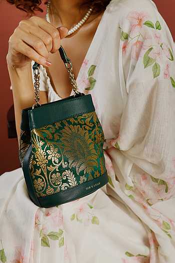Buy Green Flower Rani Pattern Potli Bag by Tan & Loom Online at Aza ...