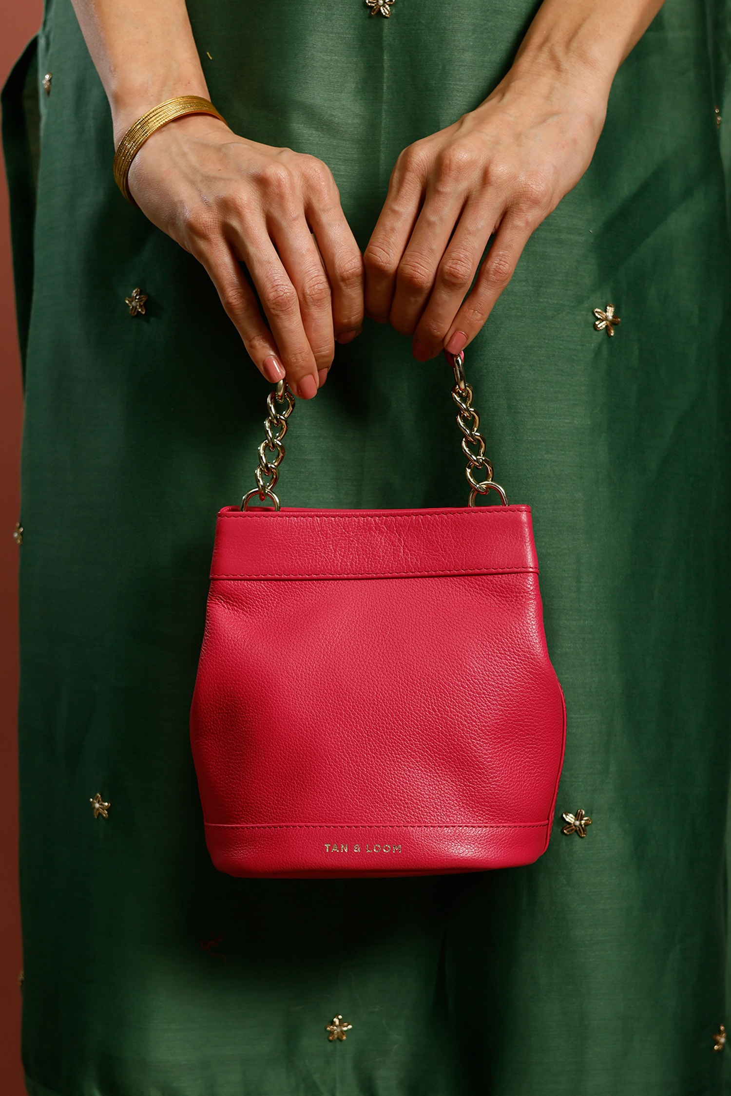 Buy Pink Plain Rani Solid Leather Potli Bag by Tan & Loom Online at Aza ...