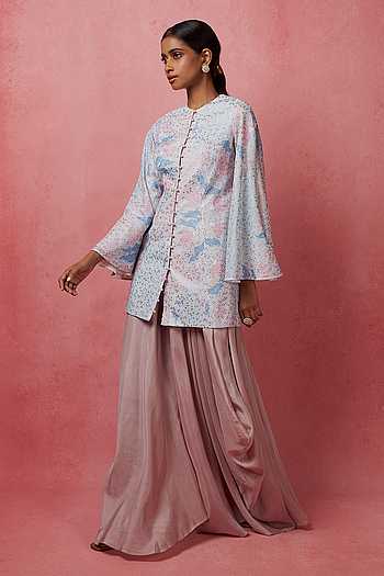 Buy Multi Color Tunic: Sequin Abstract Print Embellished With Draped ...
