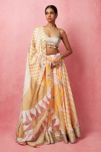 Buy Multi Color Blouse: Sequin Fabric Abstract Printed Floral Lehenga ...