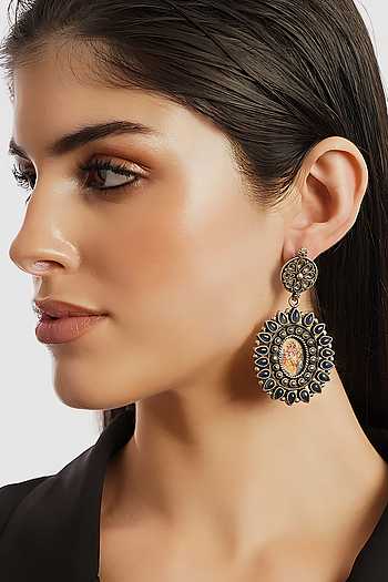 Buy Silver Plated Temple Hand Painted Tribal Earrings by Mero Jewellery ...